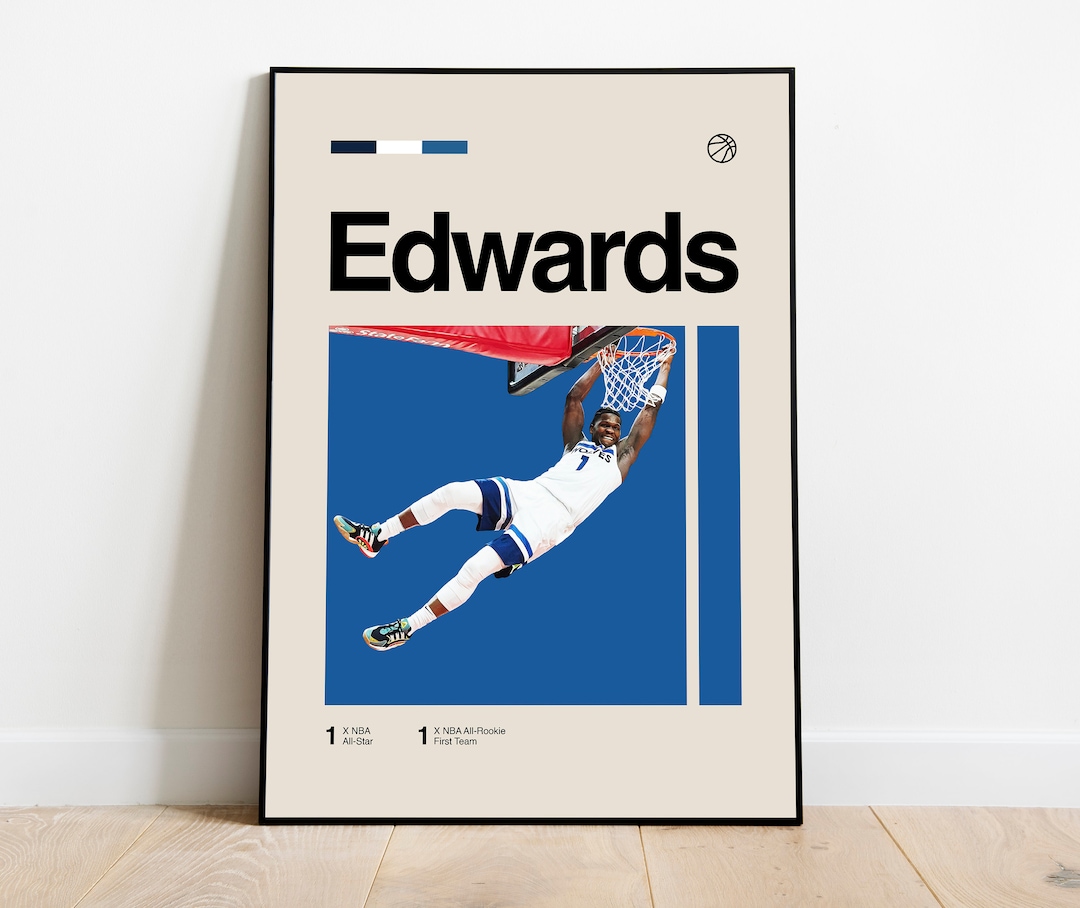 Anthony Edwards Poster - Minimalist Mid Century Modern Basketball Wall ...