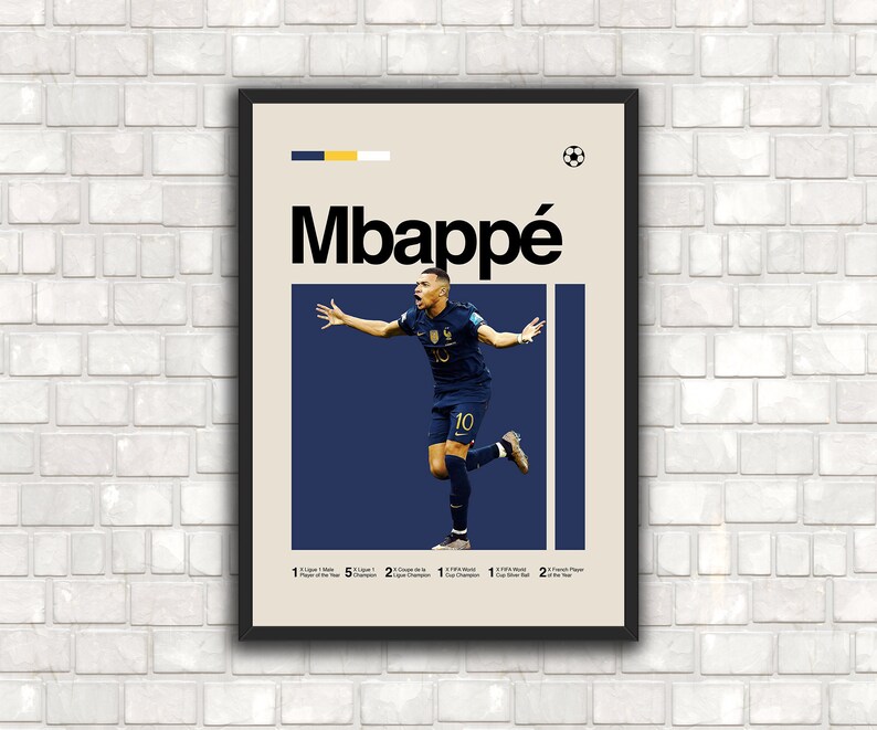 Kylian Mbappé Poster - Mbappé Print, France Football, Soccer Wall Art ...