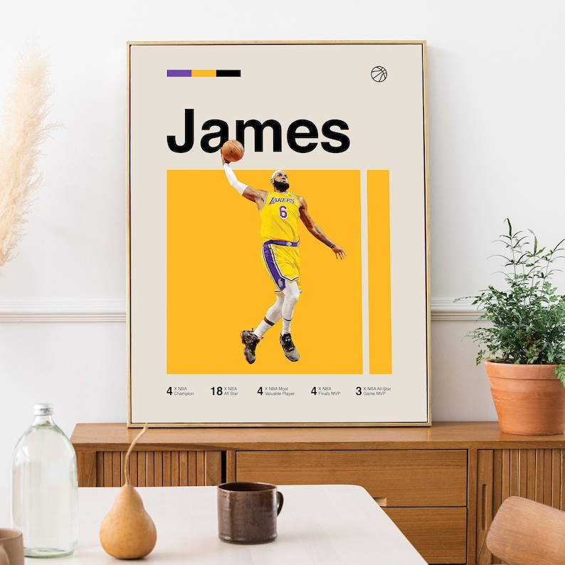 Lebron James Inspired Poster, NBA Art Print, La Lakers Wall Art, Mid ...