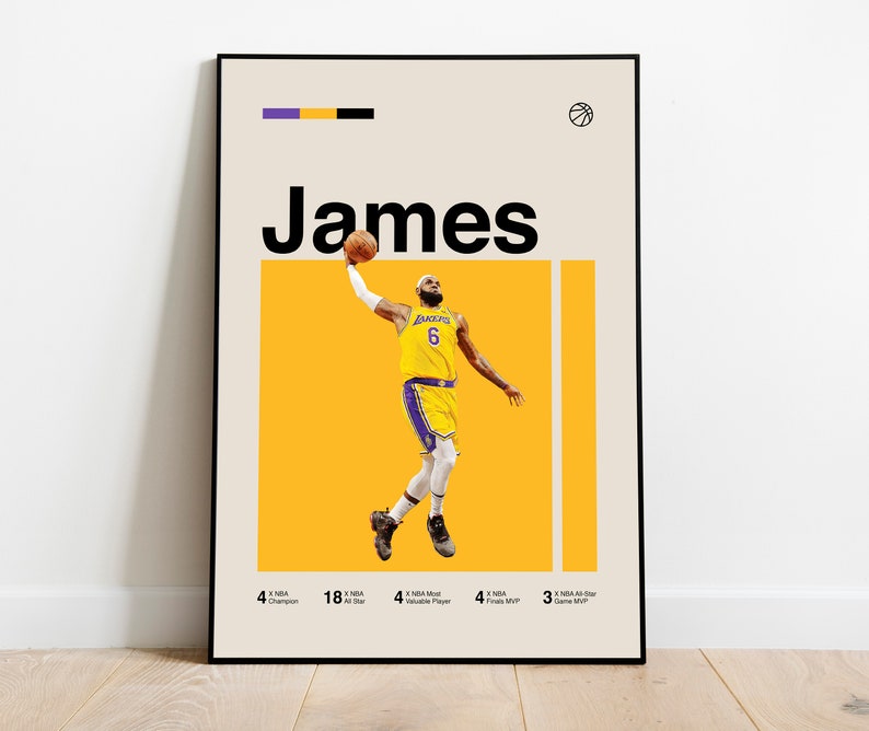 Jordan Bryant James Poster NBA GOATS, NBA Art Print, Nba Wall Art, Mid ...