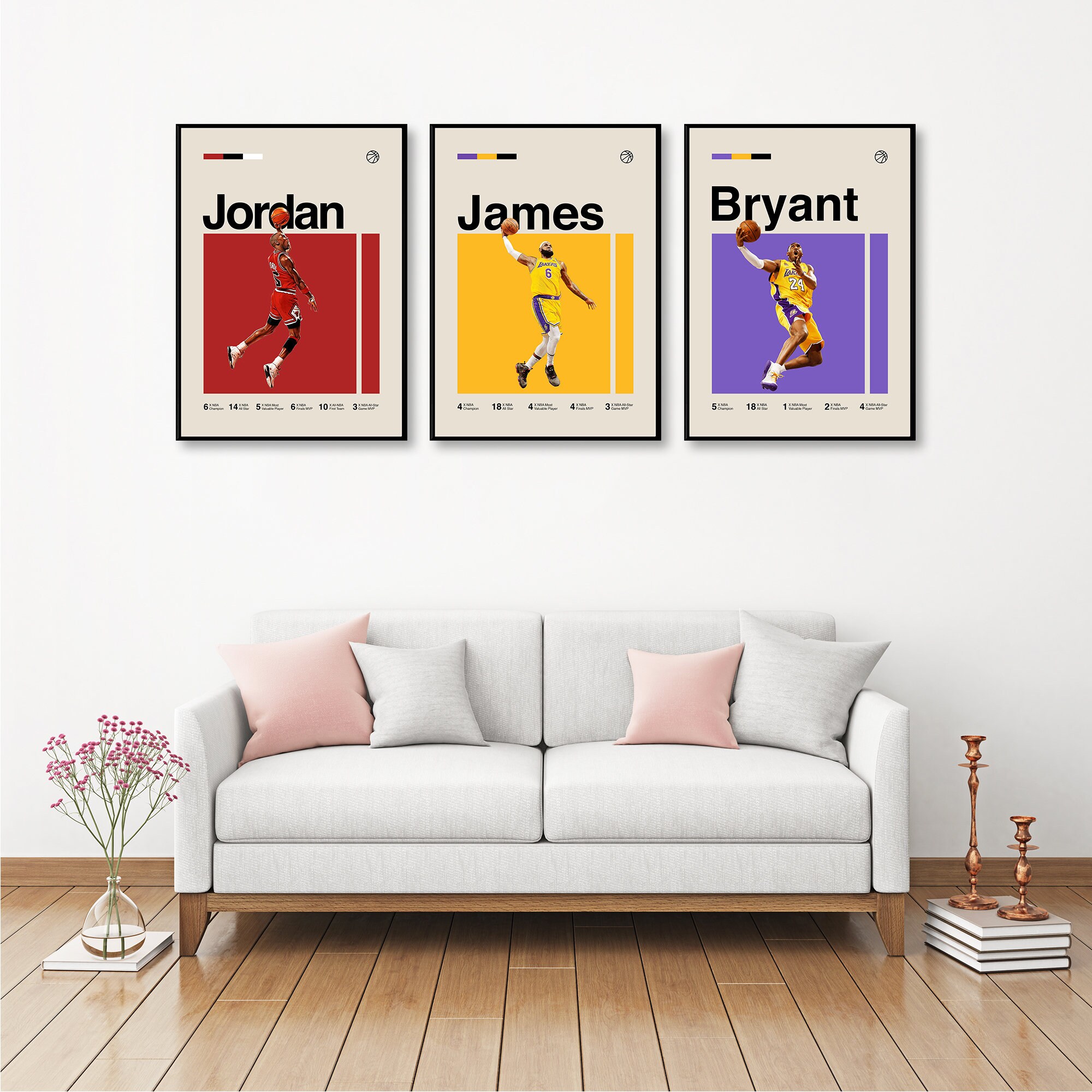Jordan Bryant James Poster NBA GOATS, NBA Art Print, Nba Wall Art, Mid ...