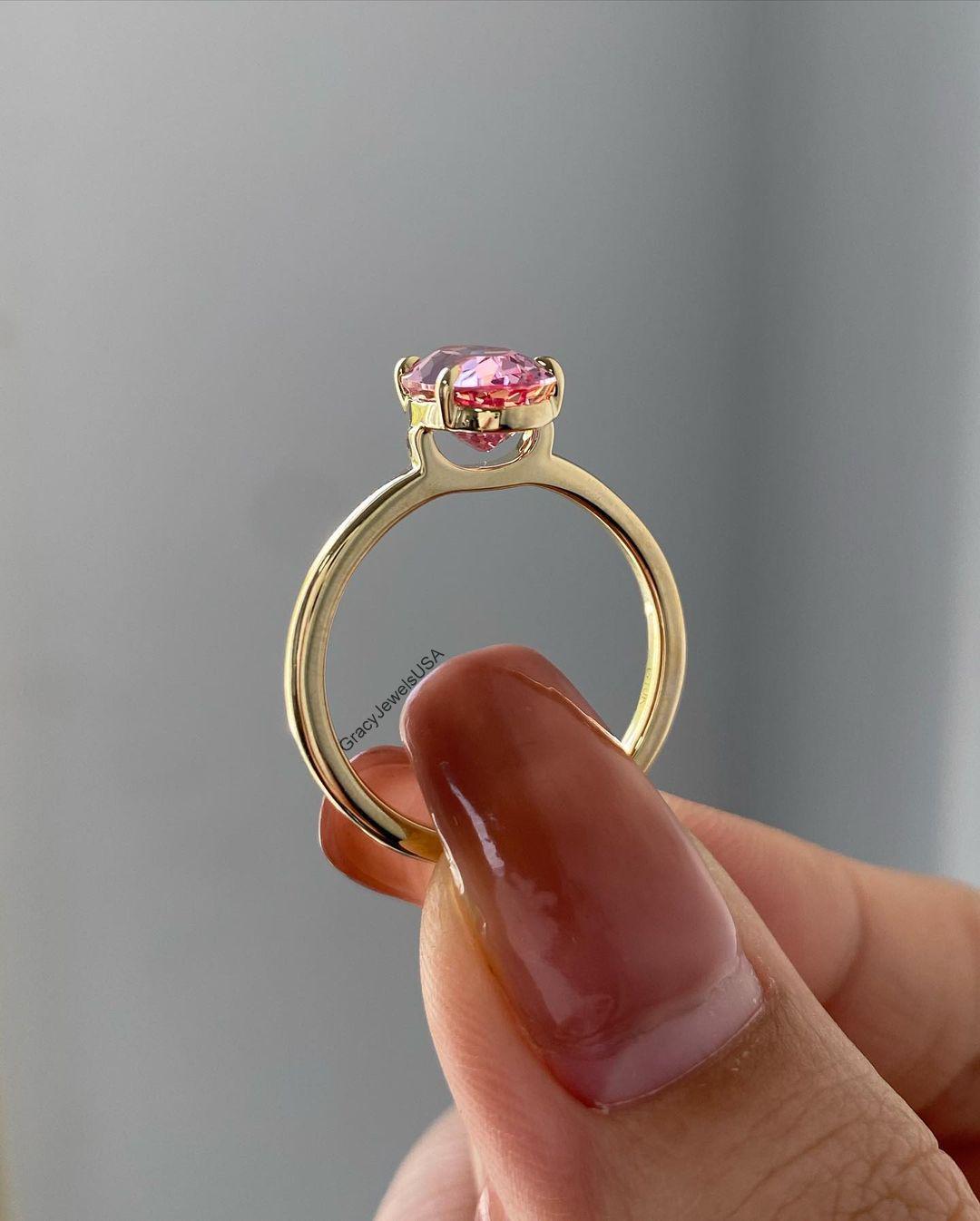 14k Padparadscha Sapphire Ring, Oval Pink Sapphire Ring, Pink Sapphire ...