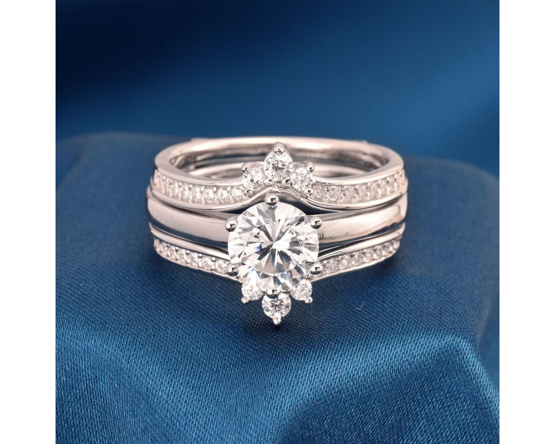 Round Cut Diamond Ring 3 in 1 Ring Set Perfect for Engagement ...