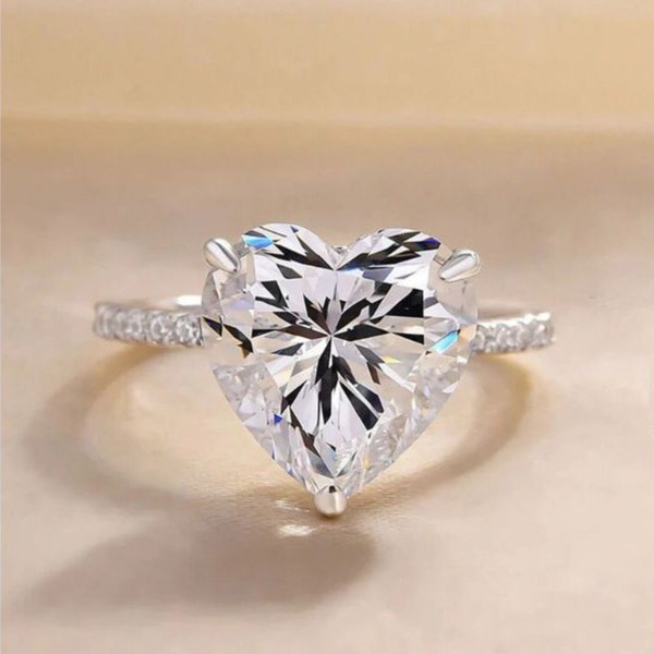 Diamond Heart Solitaire Ring - Etsy