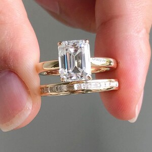 Emerald Cut Diamond Ring Set Wedding Ring Set Elegant Jewelry in Rose ...