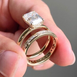 Emerald Cut Diamond Ring Set Wedding Ring Set Elegant Jewelry in Rose ...