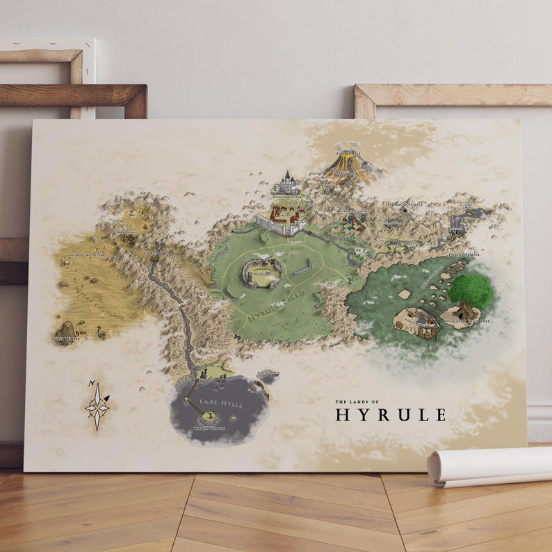 Legend of Zelda Map Poster / Hyrule Map Wall Art / Game Print / Canvas ...