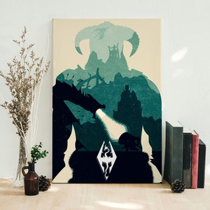 The Elder Scrolls V Skyrim Poster, Dragonborn Wall Art, Premium Canvas ...