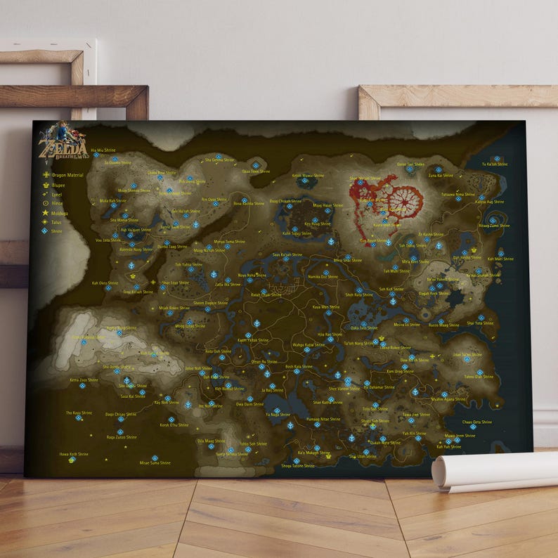 Legend of Zelda Map Poster / Hyrule Map Wall Art / Game Print / Canvas ...