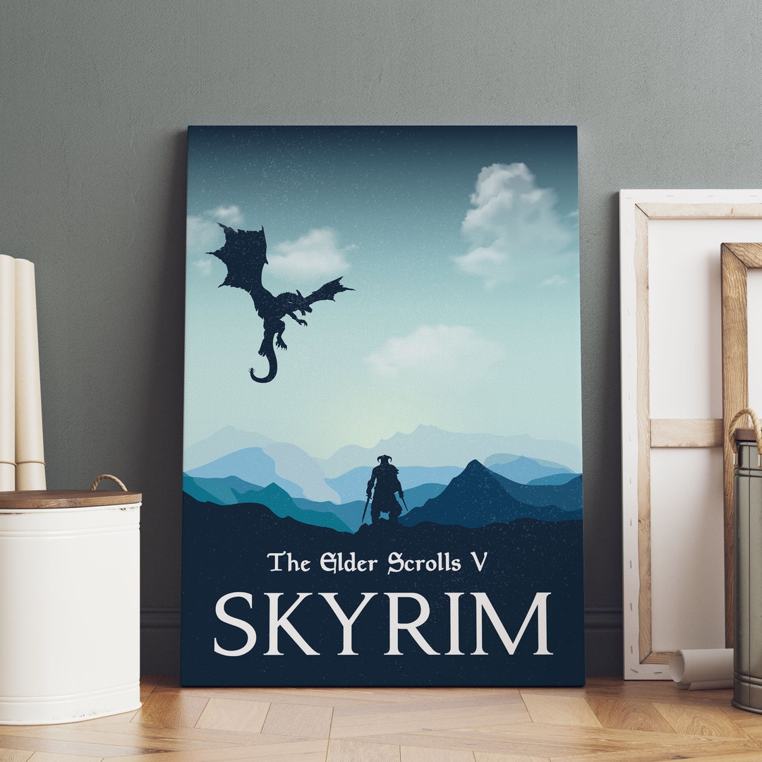 The Elder Scrolls V Skyrim Poster, Dragonborn Wall Art, Premium Canvas ...