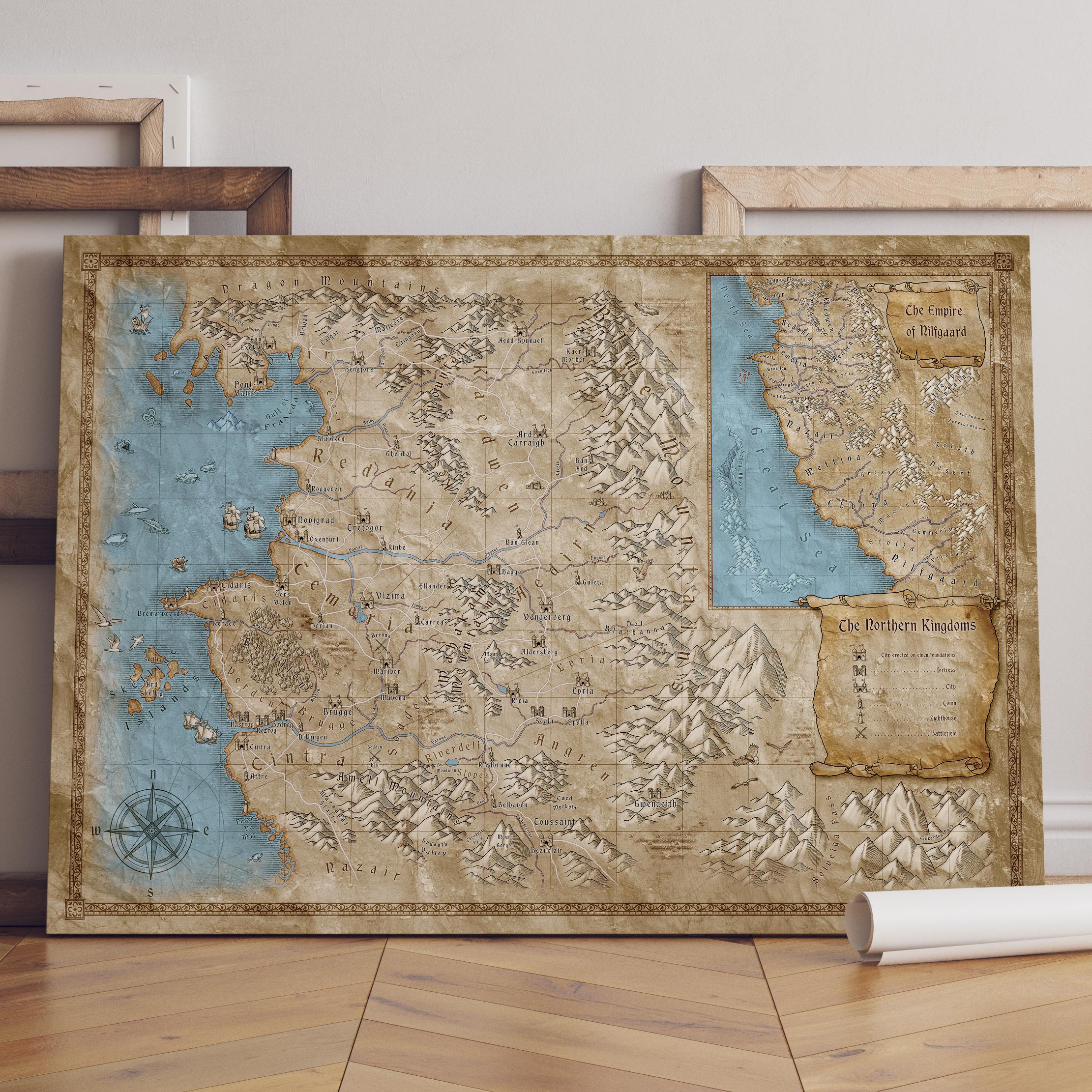 Witcher World Map Poster / Continent Location Wall Art / Game Print ...