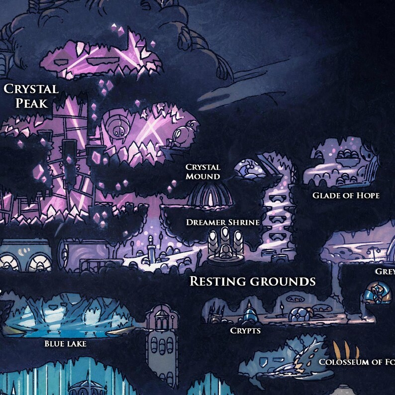 Hollow Knight Map Poster / Hallownest Wall Art / Game Print / Canvas ...