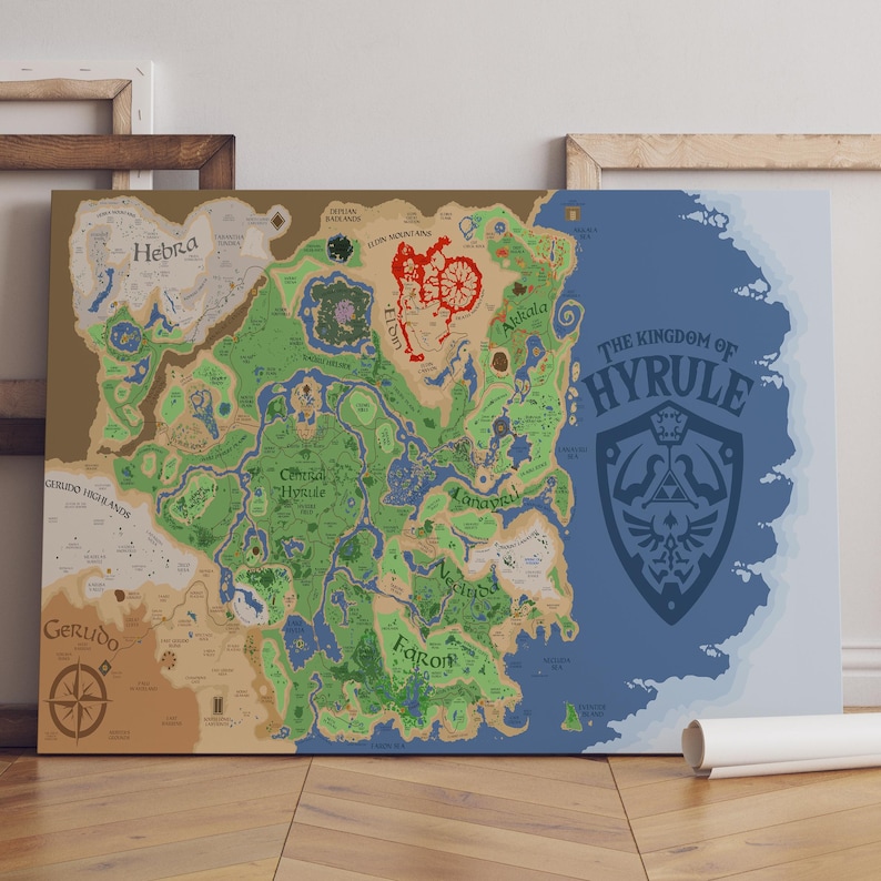 Legend of Zelda Map Poster / Hyrule Map Wall Art / Game Print / Canvas ...