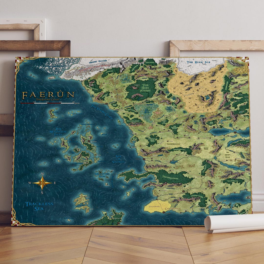 Dungeons & Dragons Map Poster / Forgotten Realms Wall Art / Game Print ...