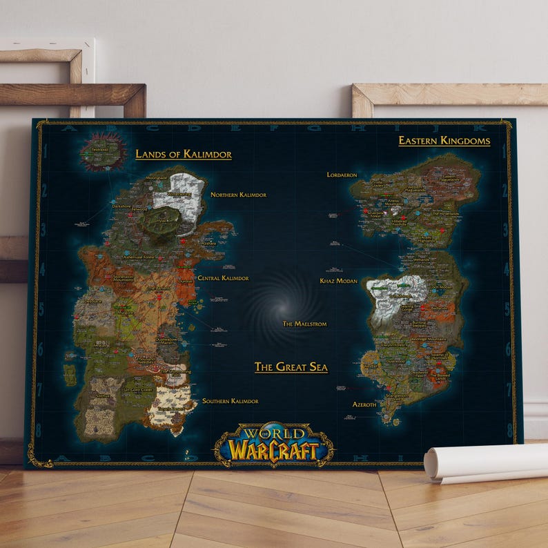 Warcraft Map Poster / Azeroth Wall Art / Game Print / Canvas Art Decor ...