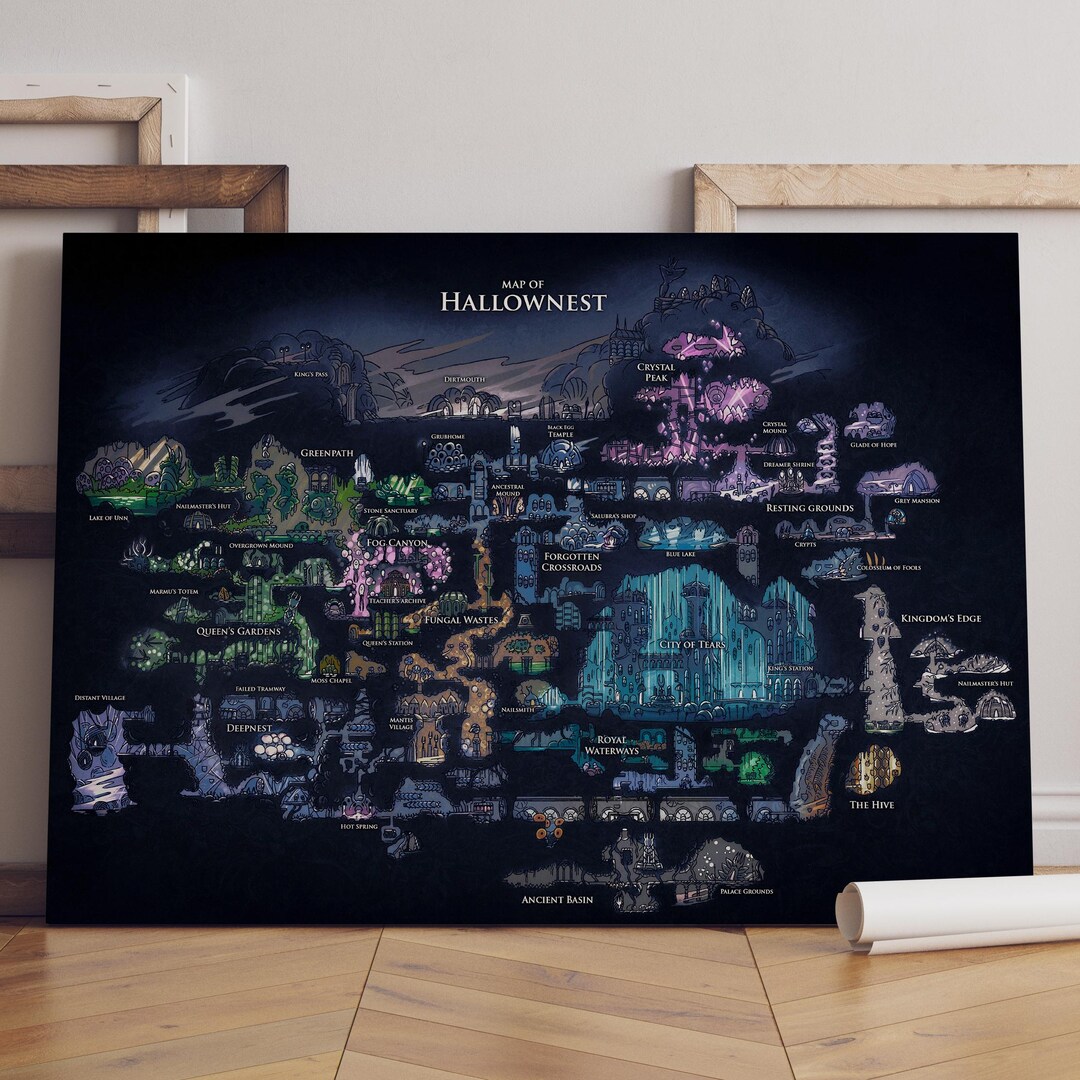 Hollow Knight Map Poster / Hallownest Wall Art / Game Print / Canvas ...