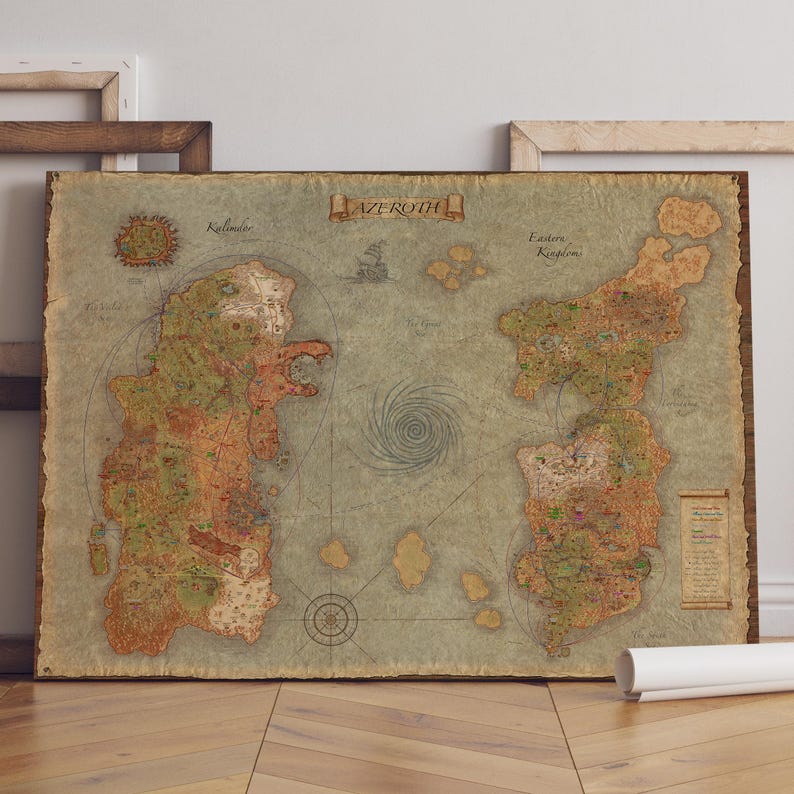Warcraft Map Poster / Azeroth Wall Art / Game Print / Canvas Art Decor ...