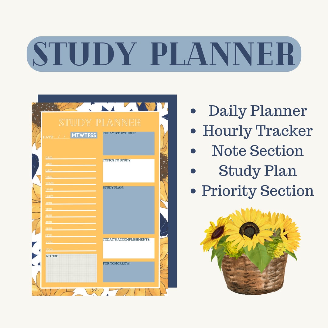 Yellow Study Planner, Daily Study Planner, Productivity Daily Planner ...