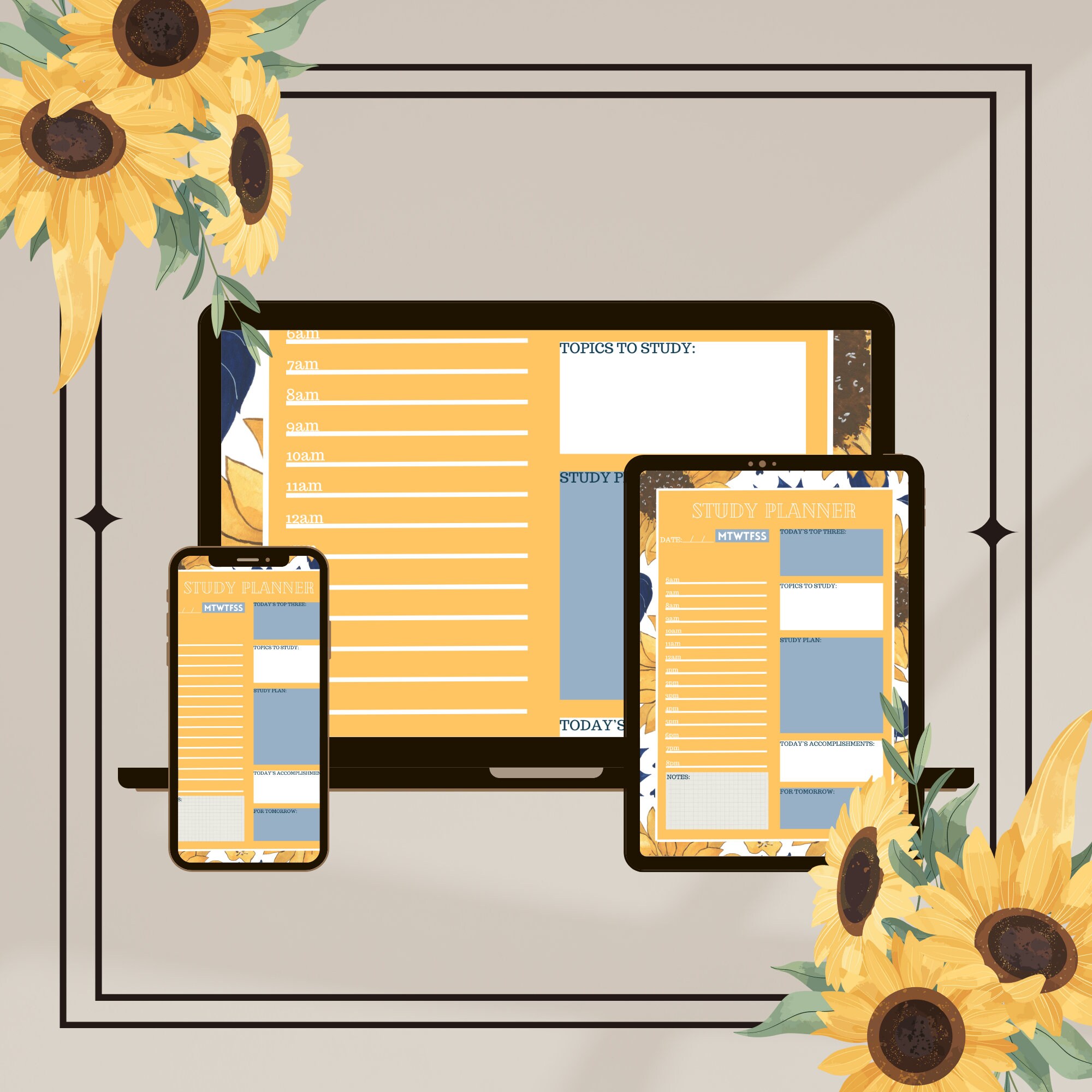 Yellow Study Planner, Daily Study Planner, Productivity Daily Planner ...