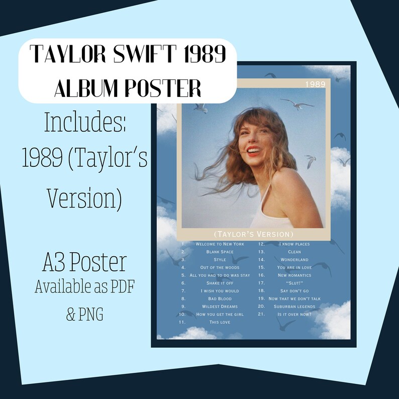 Taylor Swift 1989 Album Poster Printable Wall Art 1989 Taylor's Version ...