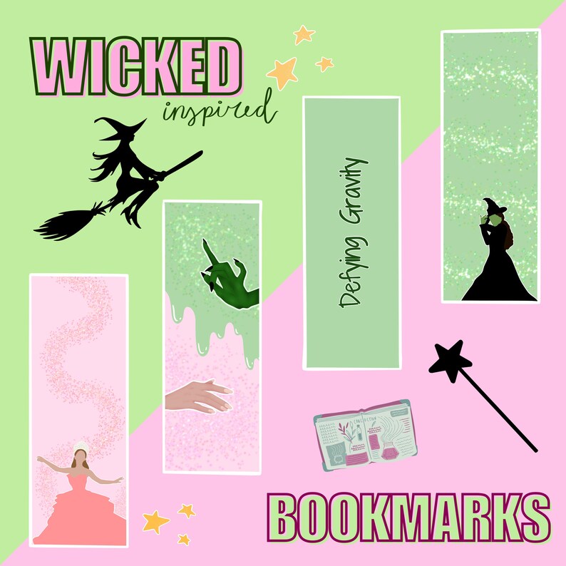 Green and Pinky Wicked Inspired Bookmarks | Movie and Book Lovers ...