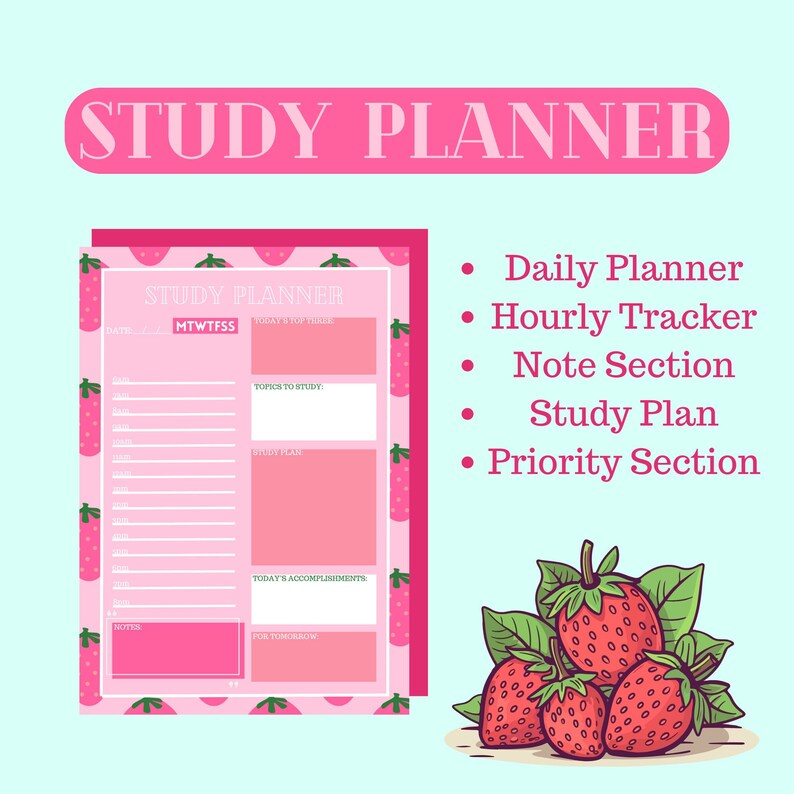 Pink Study Planner, Daily Study Planner, Productivity Daily Planner ...