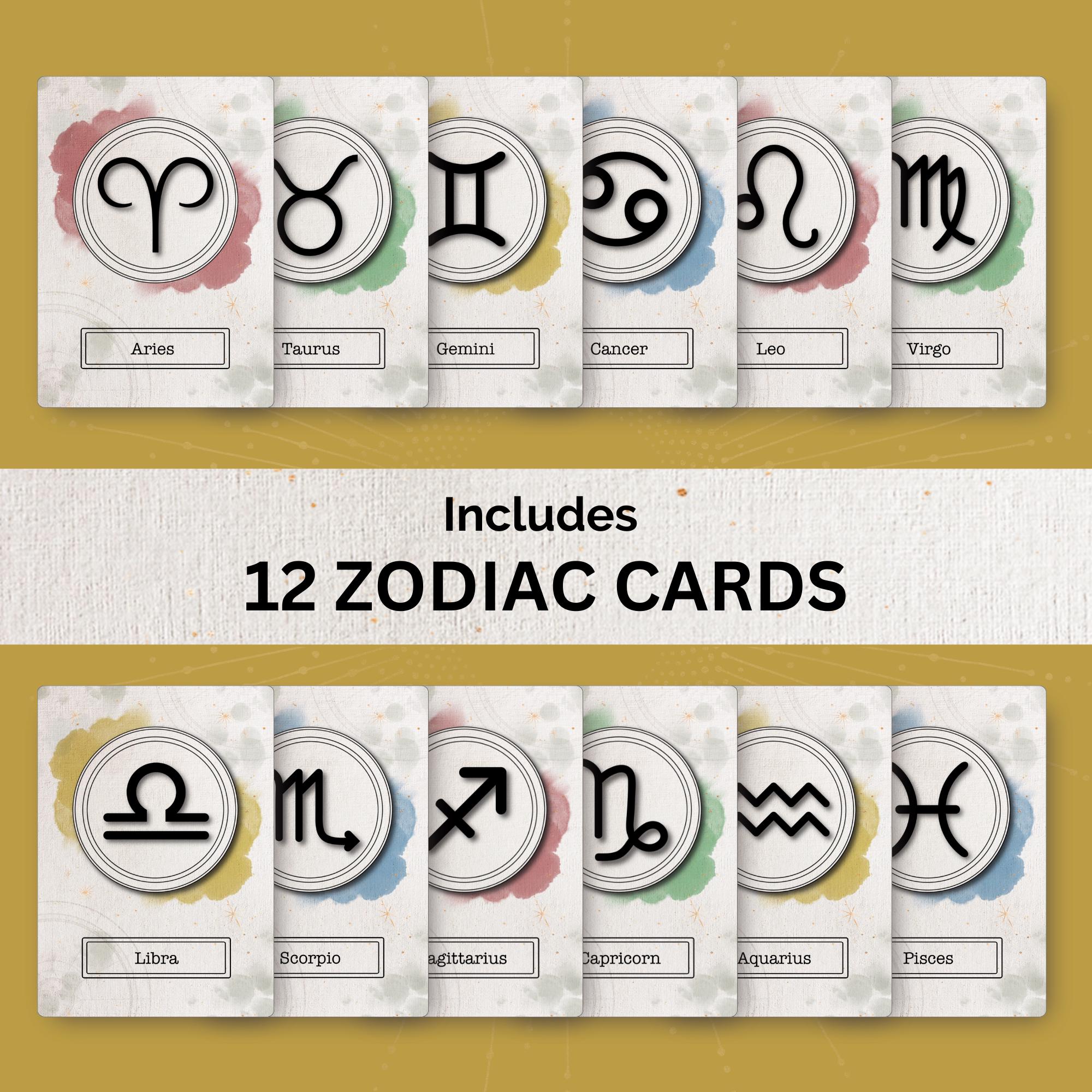 Zodiac Flashcards: 15 Printable Study Cards for Learning and Memorizing ...