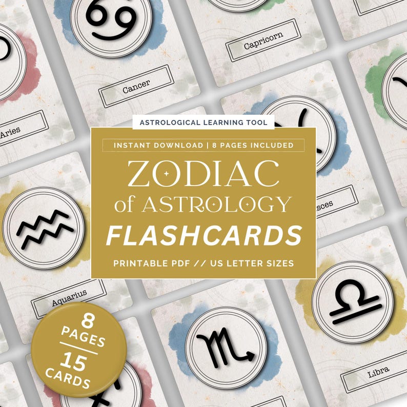 Zodiac Flashcards: 15 Printable Study Cards for Learning and Memorizing ...