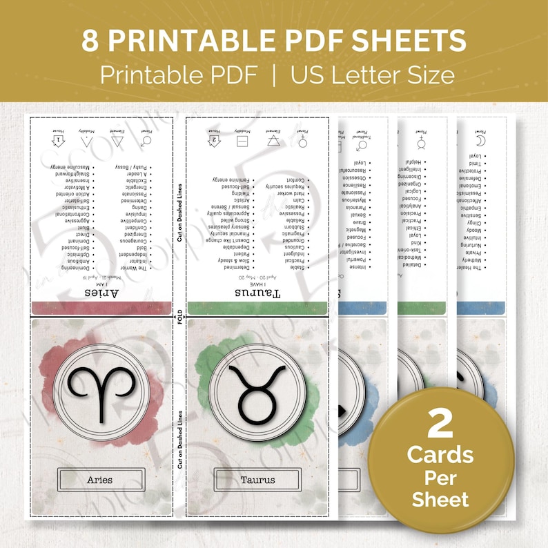 Zodiac Flashcards: 15 Printable Study Cards for Learning and Memorizing ...