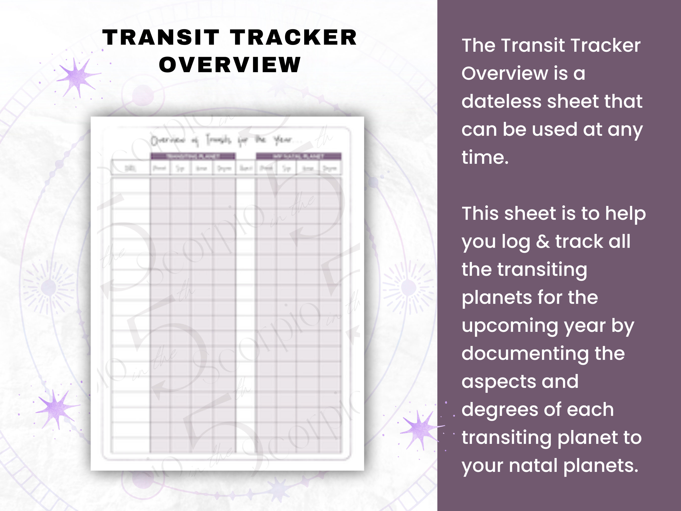Printable Astrology Transit Tracker: Transit Journal for Tracking ...