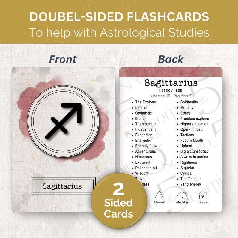 Zodiac Flashcards: 15 Printable Study Cards for Learning and Memorizing ...