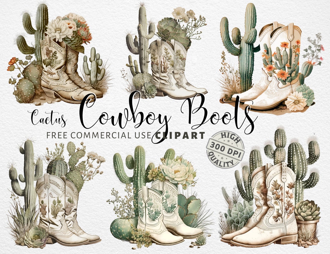 Cactus White Cowboy Boots Clipart Cowgirl Boots Western - Etsy