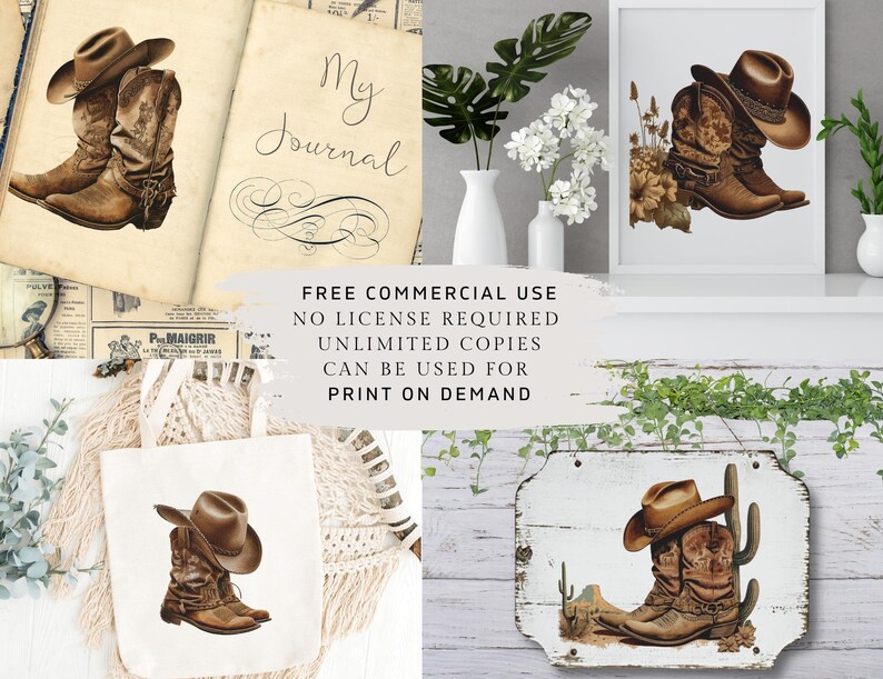 Cowboy Boots and Hat Clipart PNG Cowgirl Boots Clip Art Commercial Use ...