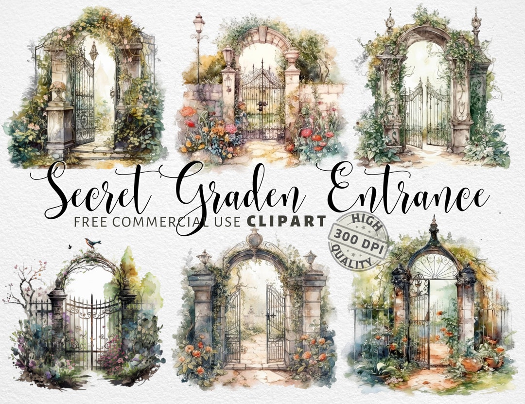 Secret Spring Garden Clipart Park Entrance Garden Gates PNG - Etsy