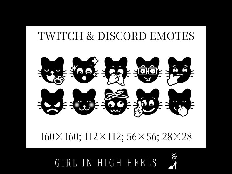 Twitch and Discord Emotes Pack (10), Black and White Cute Cat, 5th Pack ...