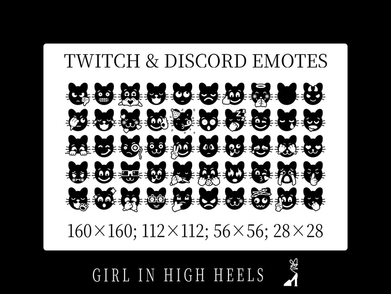 Twitch and Discord Emotes Pack (50), Black and White Cute Cat, 6th Pack ...