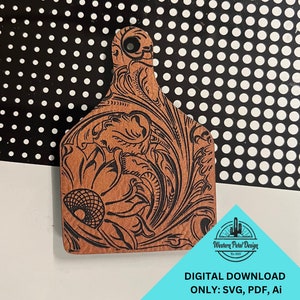 Leather Tooled Cow Tag Digital File – Laser Engraving, Patch Hat Design ...
