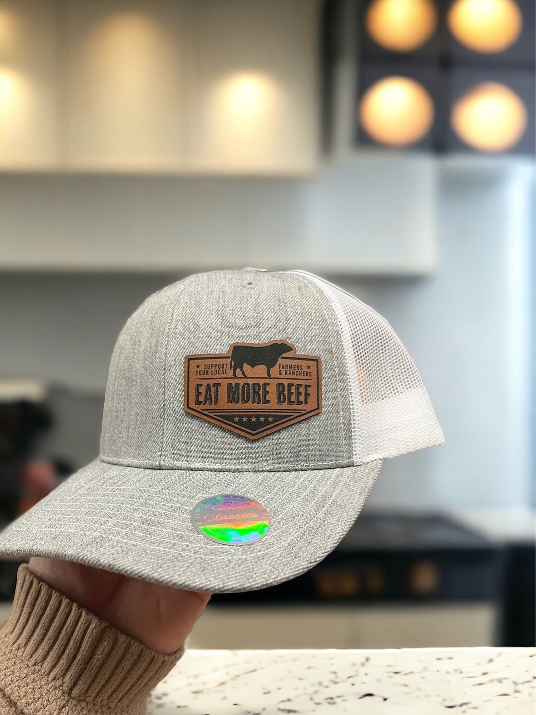 Cattle Rancher Hat- Eat More Beef Cow Trucker Leather Patch Snapback ...