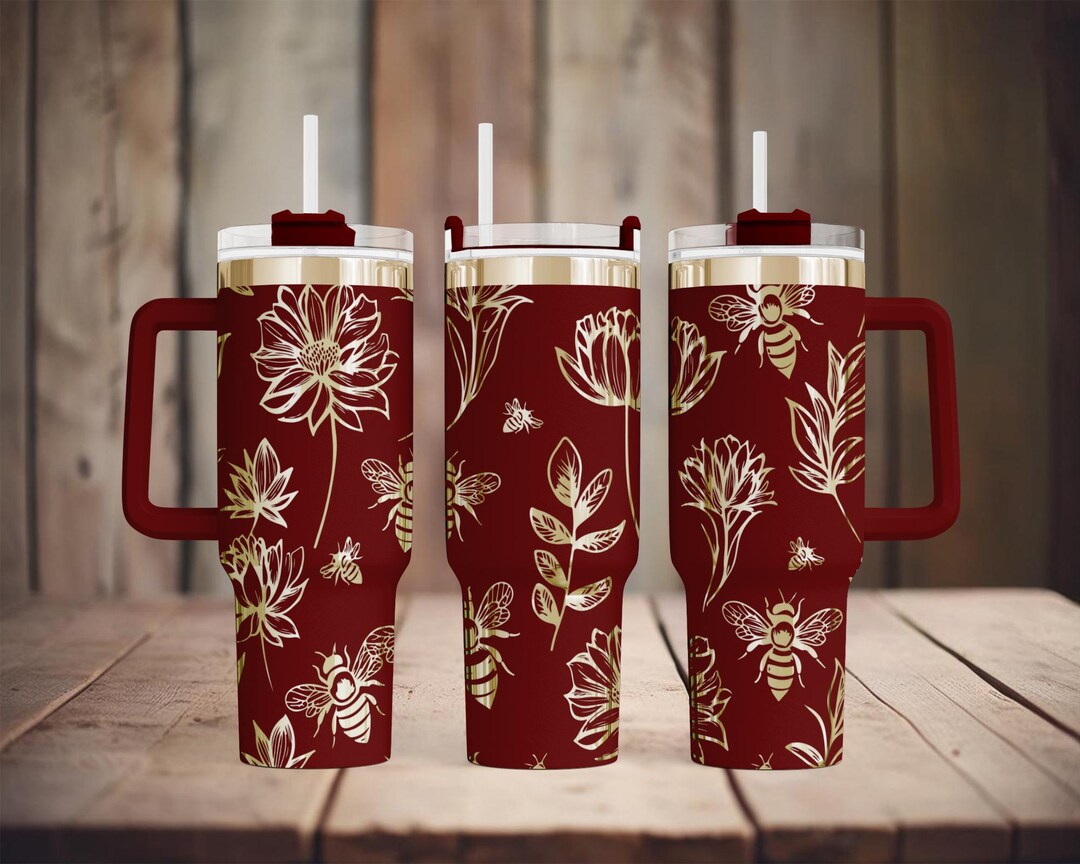 Laser Engraving Floral Honeybee Full Wrap SVG for 40 Oz Dupe Tumbler ...