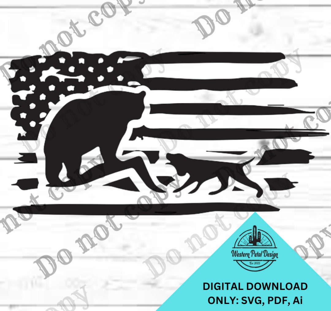 Bear Hound Hunting USA Flag Bluetick Plott Walker Digital File - Etsy