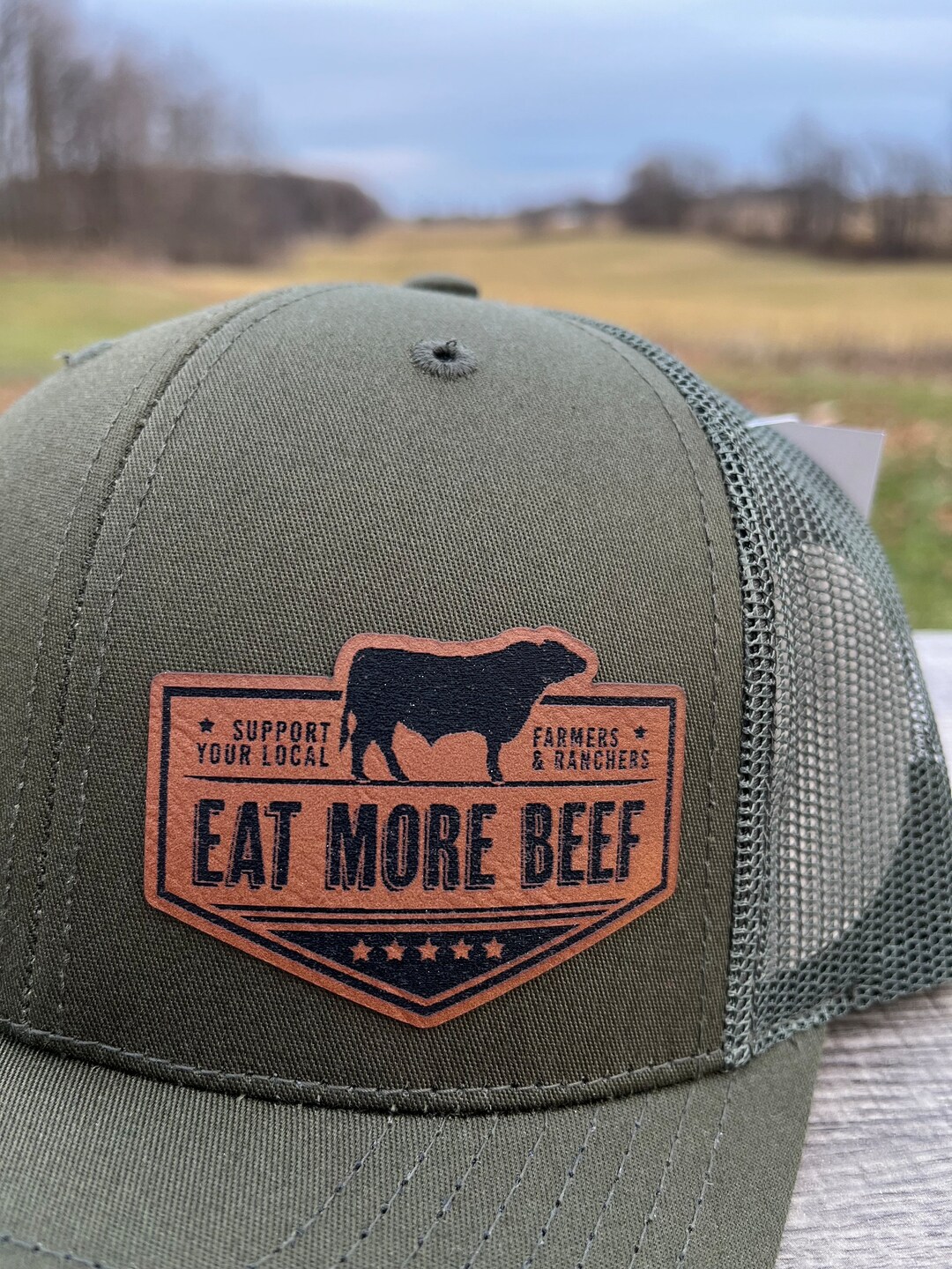 Eat More Beef Cow Trucker Leather Patch Snapback Ball Cap - Etsy