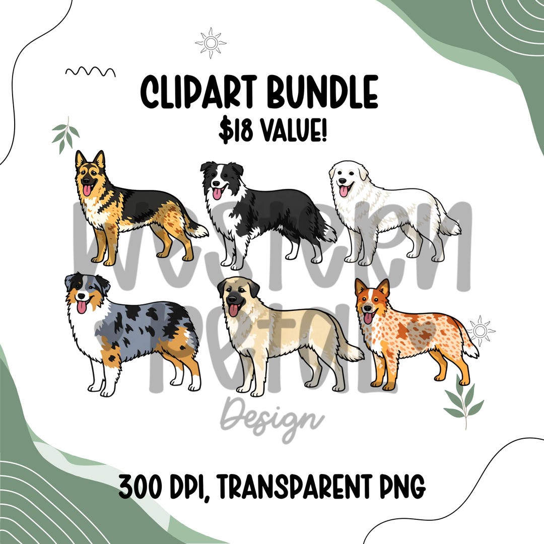 Working Dog Clipart Bundle PNG Set | Sheep & Cattle Dog Illustration ...