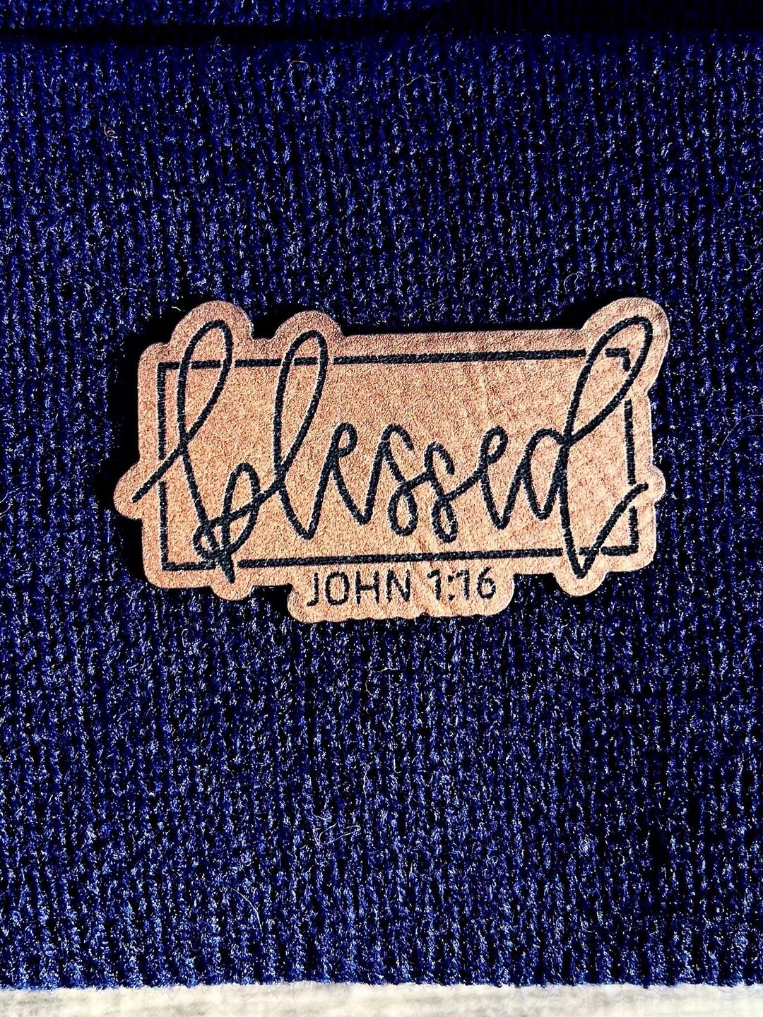 Blessed Christian Leather Patch Cuff Beanie Knit Winter Hat - Etsy