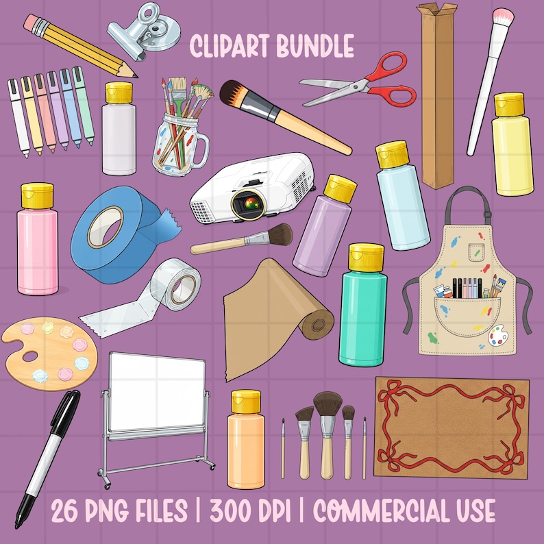 Hand Painted Banner Clipart Bundle Painting Supplies Clipart Banner ...