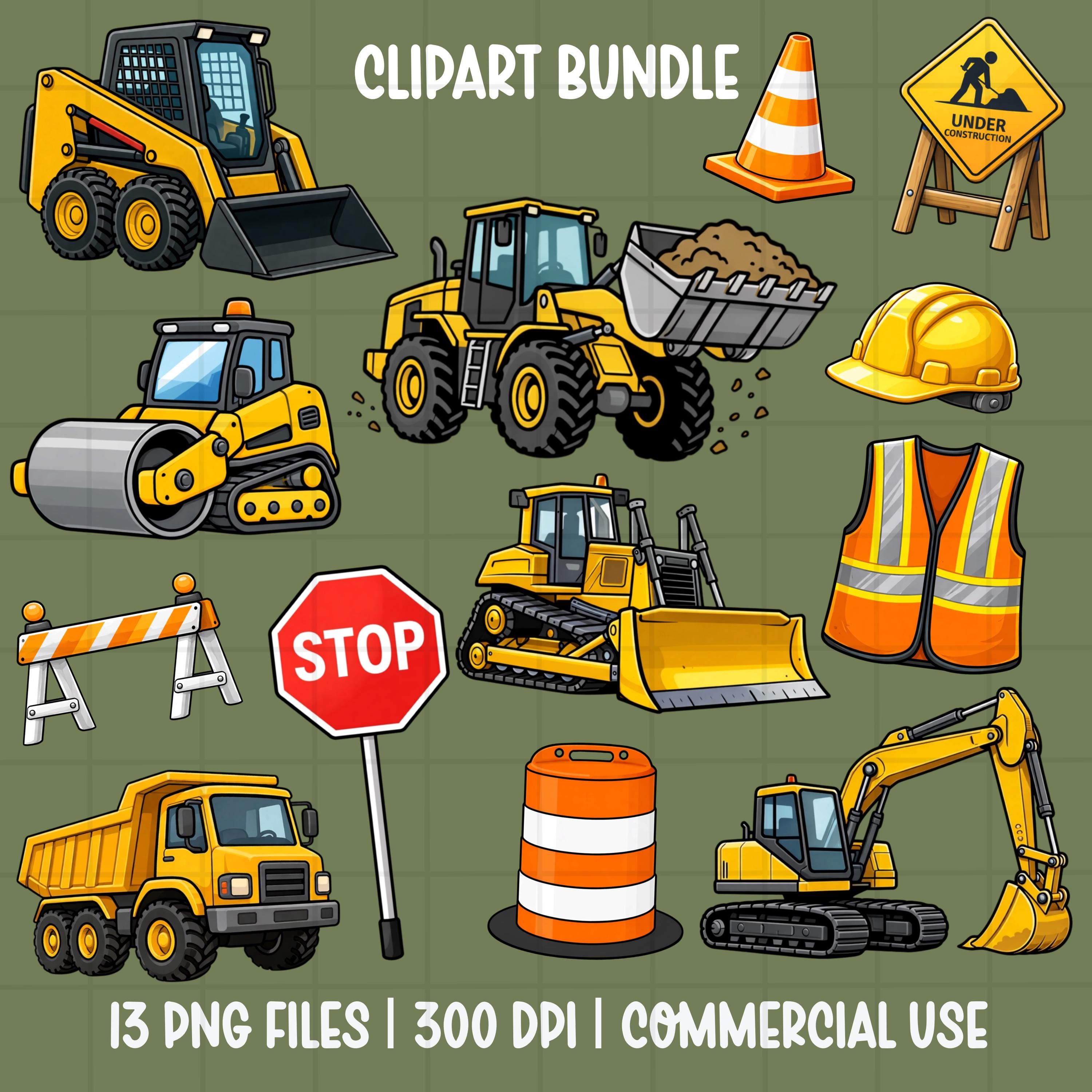 Construction Clipart Bundle, Builder Vehicles PNG, Road Work Clipart ...