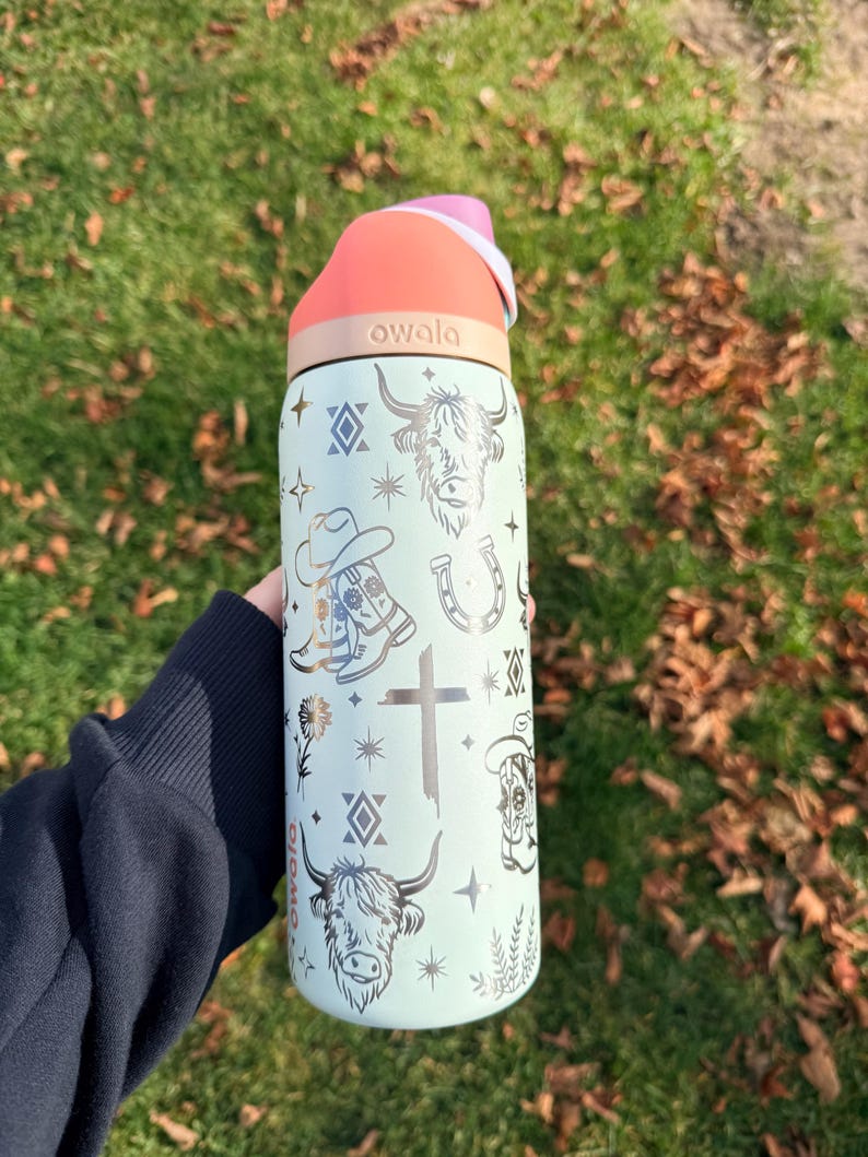 Engraved Owala Tumbler, Western Cowgirl Water Bottle, Highland Cow ...