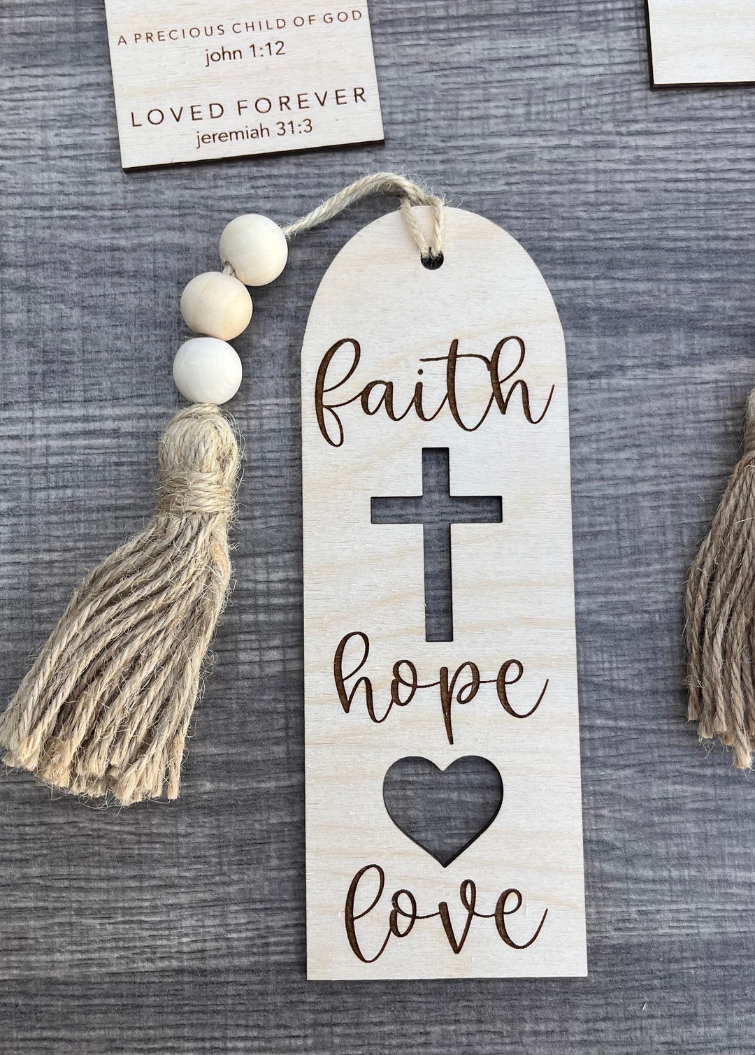 Faith Hope Love Wooden Religeous Arch Bible Bookmark With Tassle for ...
