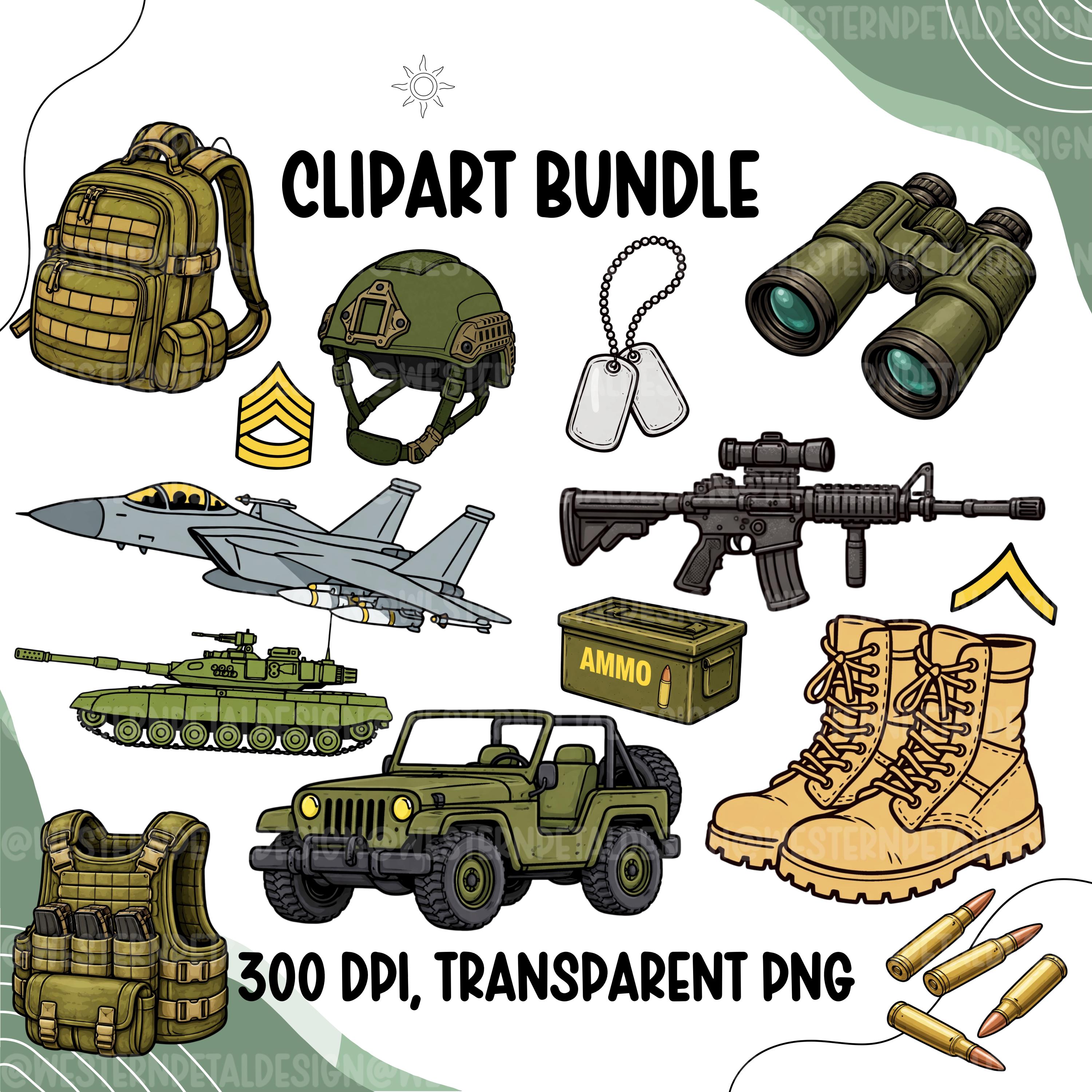Military Clipart Bundle Army PNG Tactical Gear Clipart Soldier Graphics ...