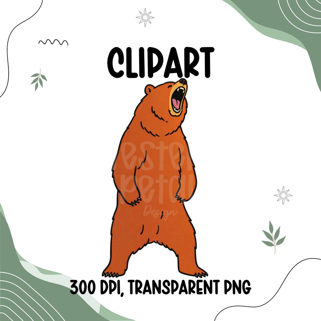 Grizzly Bear Clipart PNG | Wildlife Illustration (300 DPI, Transparent ...