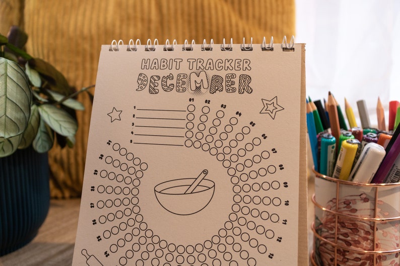 12-month Colouring Desk Habit Tracker With Journal Prompts - Etsy
